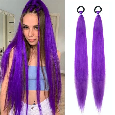 2pcs Kpop Demon Hunters 26inch Straight Ponytail Purple Diy Braided