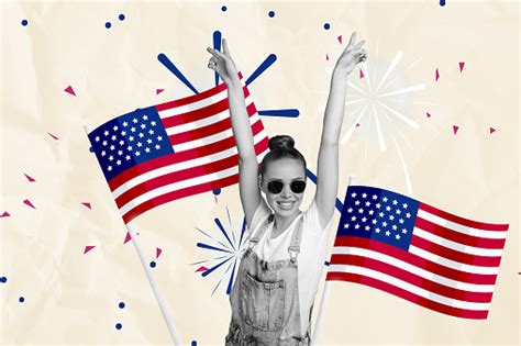 독점 잡지 그림 스케치 콜라주 이미지 흥분 여자의 V 표지판 7 월 4 일 고립 된 창조적 인 배경을 즐기는 20 24세에 대한 스톡 사진 및 기타 이미지 Istock