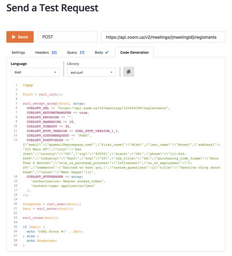 Create Meeting Registration Through Php 2 By Tommy Api And