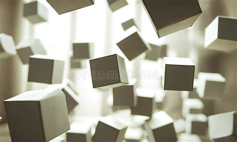 Floating Grey Cubes In A Light Filled Space Many Cubes Of Various Sizes Are In Mid Air