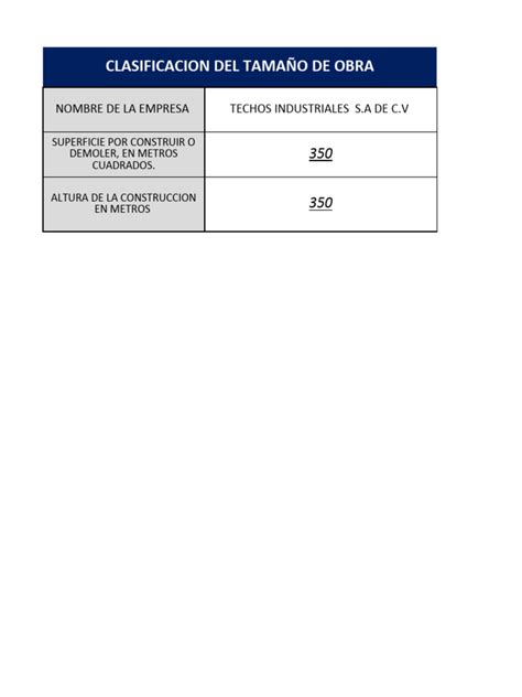 Clasificación De Tamaño De Obras Pdf
