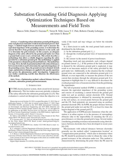 Substation Grounding Grid Diagnosis Applying Optimization Techniques Based On Measurements And