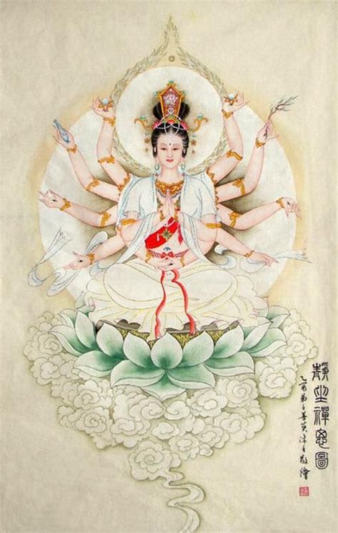 Guan Yin Thangka Buddhist Goddess Cundi Bodhisattva Buddha Many Arms