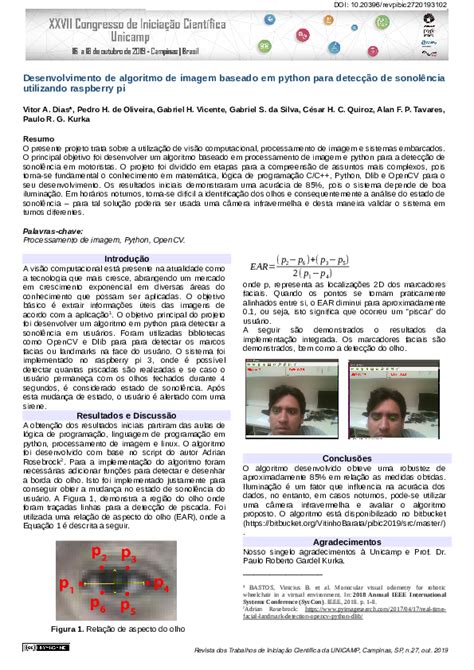 Pdf Desenvolvimento De Algoritmo De Imagem Baseado Em Python Para Detecção De Sonolência