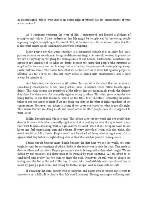 Deontological Ethics Essay Pdf Morality Applied Ethics