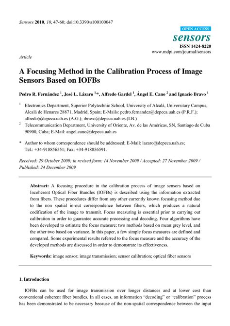 Pdf A Focusing Method In The Calibration Process Of Image Sensors