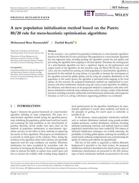 A New Population Initialisation Method Based On The Pareto 8020 Rule