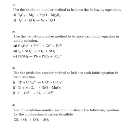 solved 1 use the oxidation number method to balance the