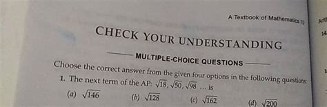 A Textbook Of Mathematics 10check Your Understandingmultiple Choice Que