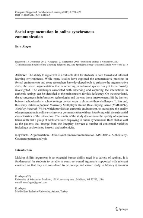 Pdf Social Argumentation In Online Synchronous Communication