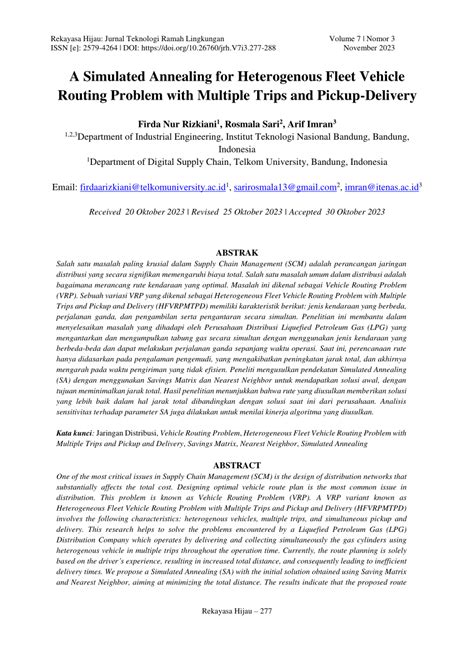 Pdf A Simulated Annealing For Heterogenous Fleet Vehicle Routing Problem With Multiple Trips