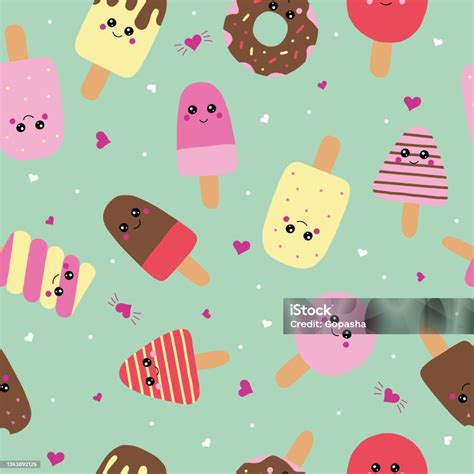 화이트 백그라운드 원활한 벡터 패턴의 초콜릿 아이스크림 눈과 과자를 곁들인 컵케이크 패턴에 대한 스톡 벡터 아트 및 기타 이미지 패턴 귀여운 다중 색상 Istock