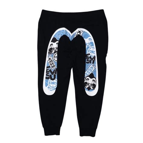 Evisu Double Daicock Black Sweatpants Mens Fashion Bottoms Joggers
