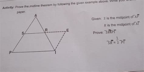 Activity Prove Themidline Theorem By Following The Given Example