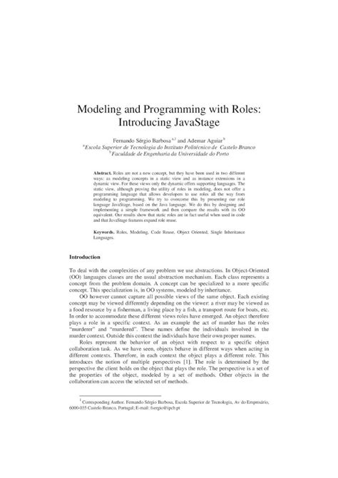 Pdf Modeling And Programming With Roles Introducing Javastagerepositorio Ipcb Pt Bitstream