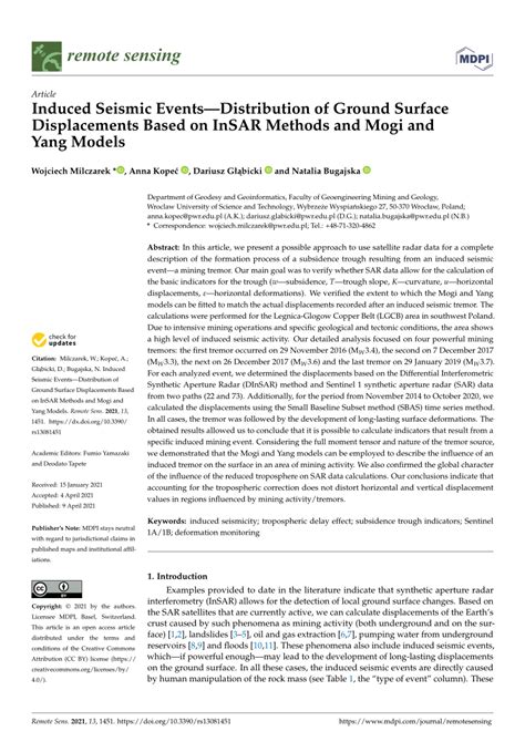 Pdf Induced Seismic Events—distribution Of Ground Surface Displacements Based On Insar Methods
