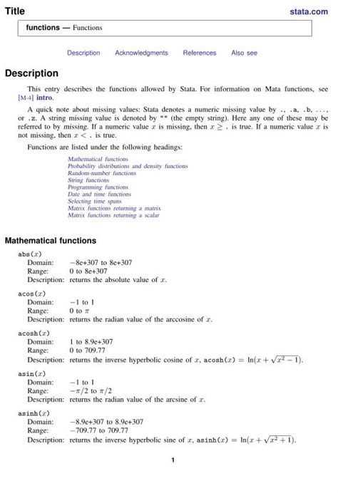 Pdf Description Data Analysis And Statistical Software Stata Functions