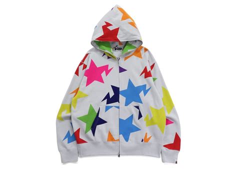 Mens Bape Sta Pattern Relaxed Fit Full Zip Hoodie Pink Star Bape