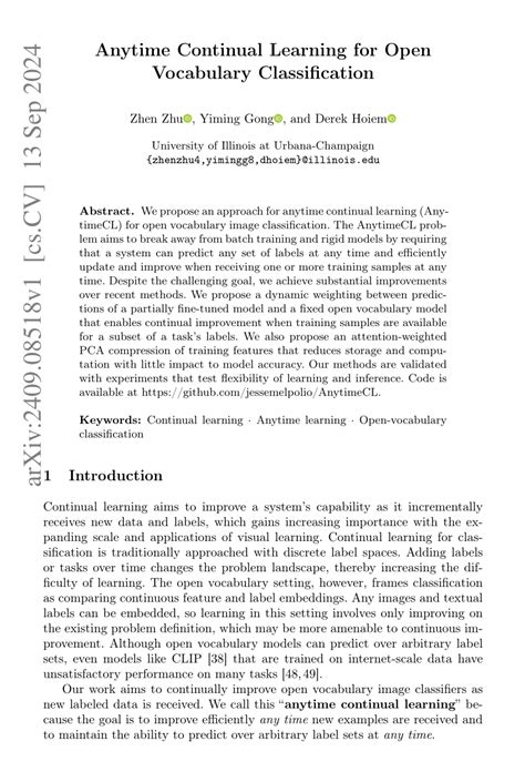 Pdf Anytime Continual Learning For Open Vocabulary Classification