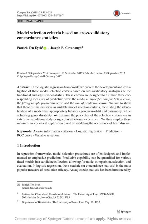 Model Selection Criteria Based On Cross Validatory Concordance