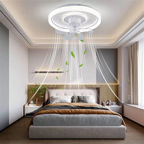 현대적인 천장 선풍기와 Led 조명이 있는 아이라란 Led 리모컨 선풍기 360도 회전 선풍기 블레이드 내부 조명 가정용