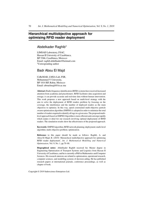 Pdf Hierarchical Multiobjective Approach For Optimising Rfid Reader Deployment