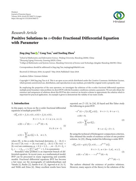 Pdf Positive Solutions To N Order Fractional Differential Equation