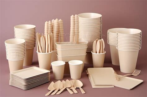 Arrangement Of Different Disposable Or Eco Friendly Tableware Premium