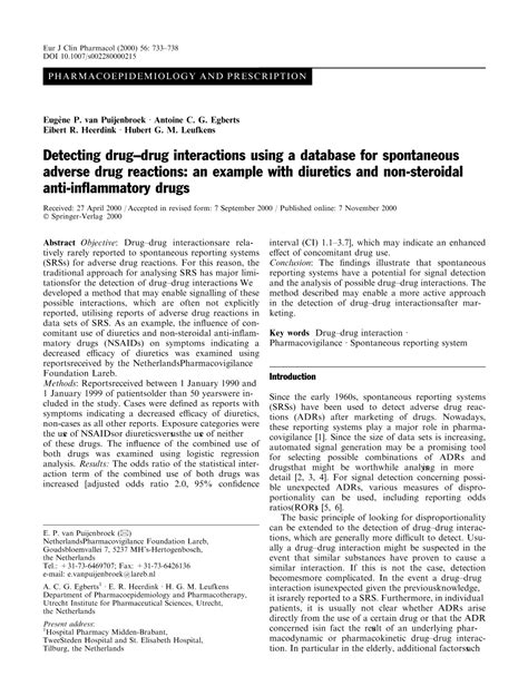 Detecting Drug±drug Interactions Using A Database For Spontaneous Adverse Drug Reactions An