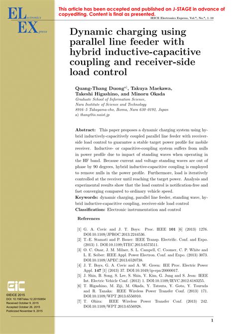 Pdf Dynamic Charging Using Parallel Line Feeder With Hybrid Inductive Capacitive Coupling And