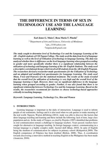 PDF THE DIFFERENCE IN TERMS OF SEX IN TECHNOLOGY USE AND LANGUAGE LEARNING