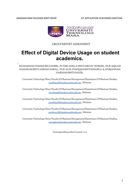 Final Report Mgt334 M Ba111 3f Effect Of Digital Devices Usage On