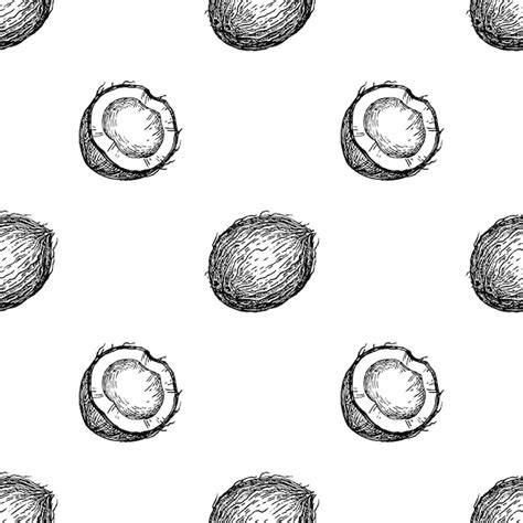 Premium Vector Coconut Seamless Pattern Hand Drawn Ink Illustration