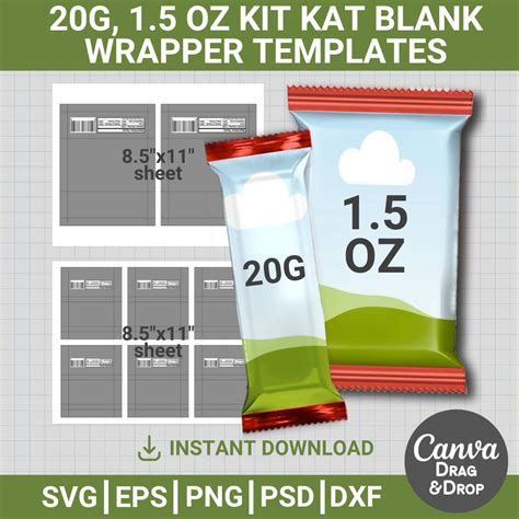 Kit Kat Wrapper Template Bundle Editable Small Chocolate Party Favor