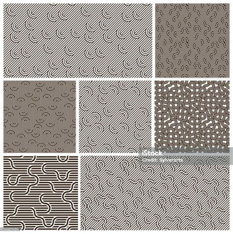 원활한 선형 벡터 기하학적 미니멀리스트 패턴 세트 추상라인 타일링 배경 스트라이프 직조 광학 미로 트위스트 스트라이프 배경 주제에 대한 스톡 벡터 아트 및 기타 이미지