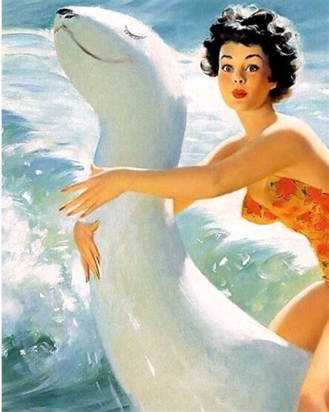 1955 Pin Up Swim Suit Poster Sexy Retro Brunette Riding A Etsy