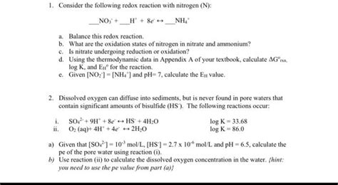 Solved Consider The Following Redox Reaction With Nitrogen N No3 Nh3 â† N2 H2o Balance