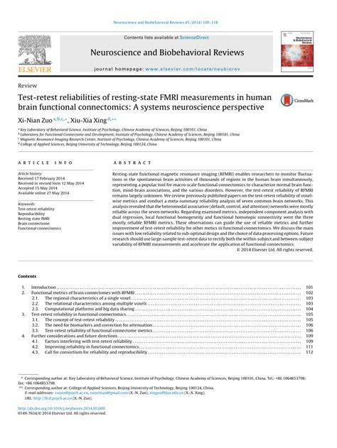 Pdf Test Retest Reliabilities Of Resting State Fmri Measurements In Human Brain Functional