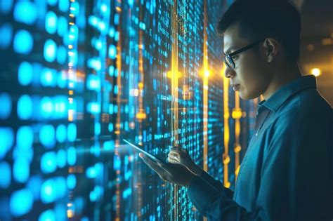 Premium Photo An Individual In A Data Center Configures Servers Using