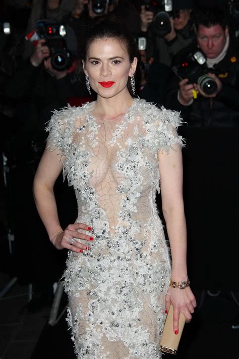 Hayley Atwell Braless Showing Huge Cleavage In A White Sheer Dress At