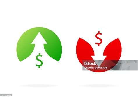 위아래 화살표 빨간색과 녹색 아이콘입니다 흰색 배경에 격리된 그림입니다 이익 표시가 있는 벡터 그림입니다 3차원 형태에 대한 스톡 벡터 아트 및 기타 이미지 Istock