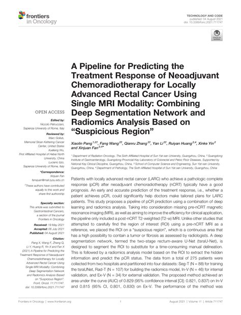 Pdf A Pipeline For Predicting The Treatment Response Of Neoadjuvant Chemoradiotherapy For