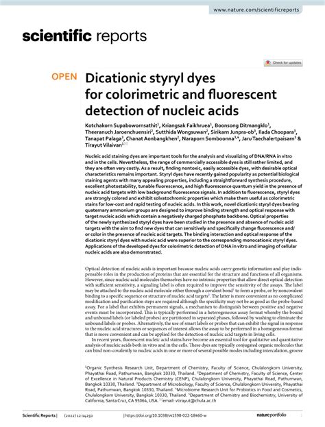 Pdf Dicationic Styryl Dyes For Colorimetric And Fluorescent Detection Of Nucleic Acids