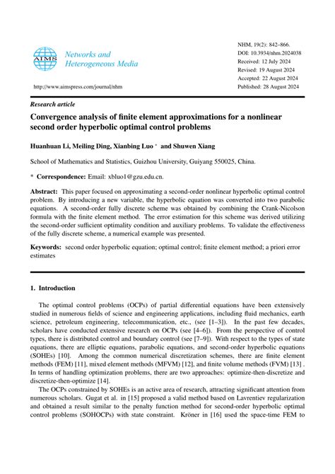 Pdf Convergence Analysis Of Finite Element Approximations For A Nonlinear Second Order