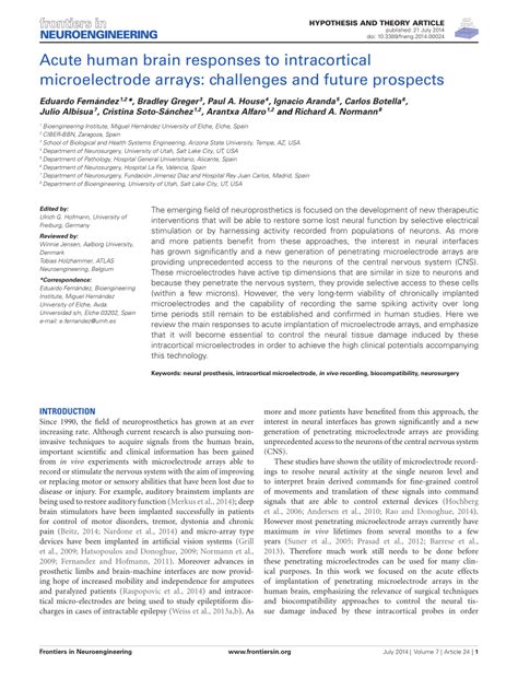 Pdf Acute Human Brain Responses To Intracortical Microelectrode