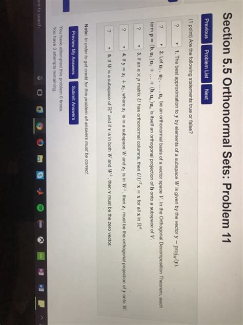 Solved Section 5 5 Orthonormal Sets Problem 11 Previous