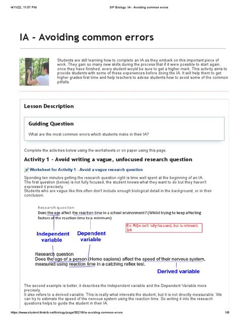 Dp Biology Ia Avoiding Common Errors Pdf Experiment Yeast