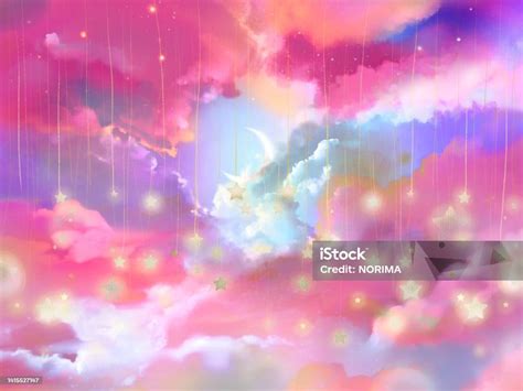 무지개 색깔의 구름의 바다에서 꿈 귀여운 별의 소녀 판타지 풍경 삽화 천사에 대한 스톡 벡터 아트 및 기타 이미지 천사 요정 가공의 인물 경관 Istock