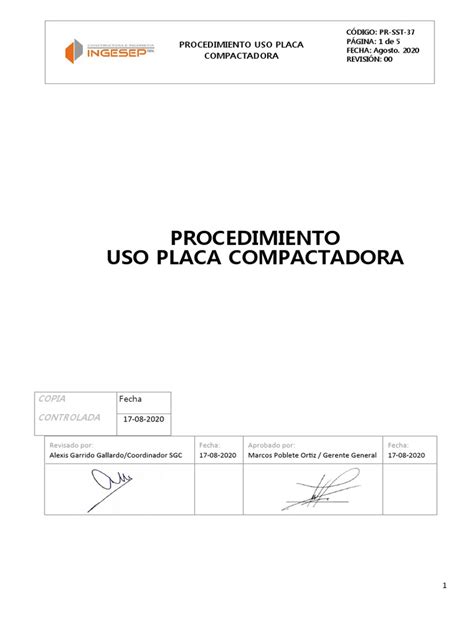 Pr Sst 37 Procedimiento Uso Placa Compactadora Pdf