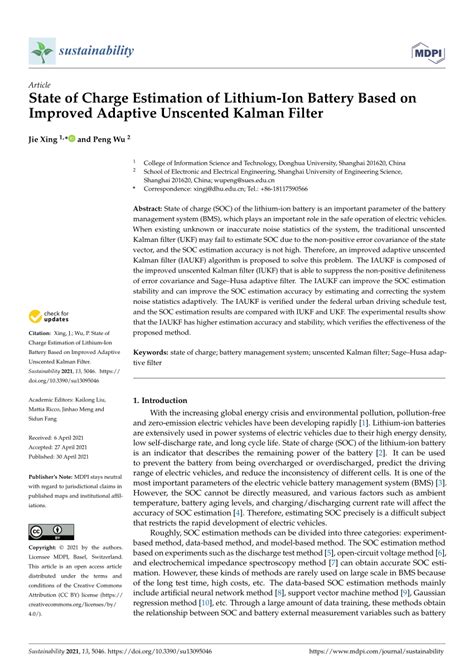 Pdf State Of Charge Estimation Of Lithium Ion Battery Based On